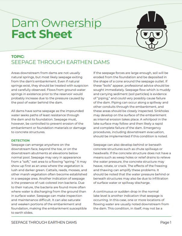 Seepage Through Earthen Dams | Association of State Dam Safety