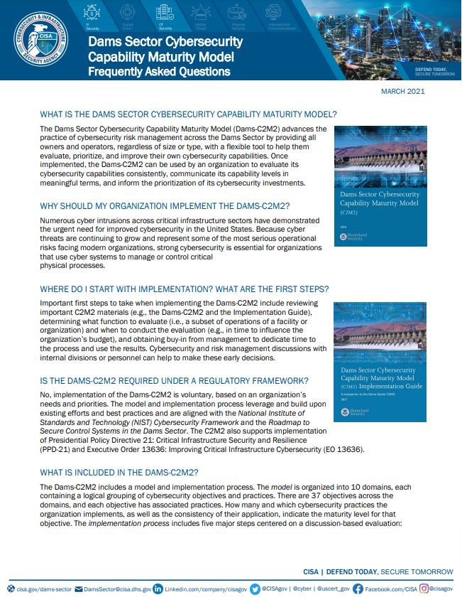 Cybersecurity and Infrastructure Security Agency Dams Sector Products ...