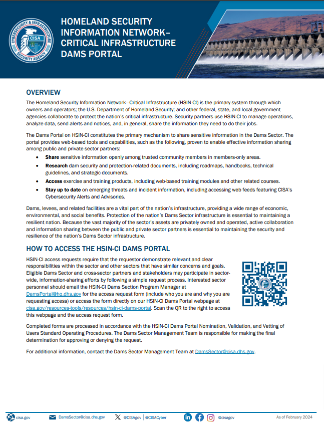 Cybersecurity and Infrastructure Security Agency Dams Sector Products ...